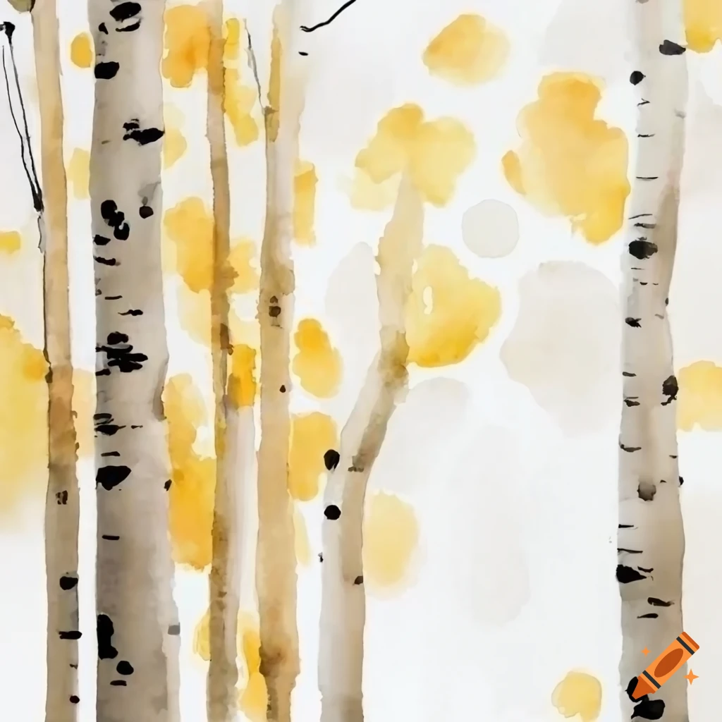 Watercolor painting of a full moon and golden aspen trees on Craiyon