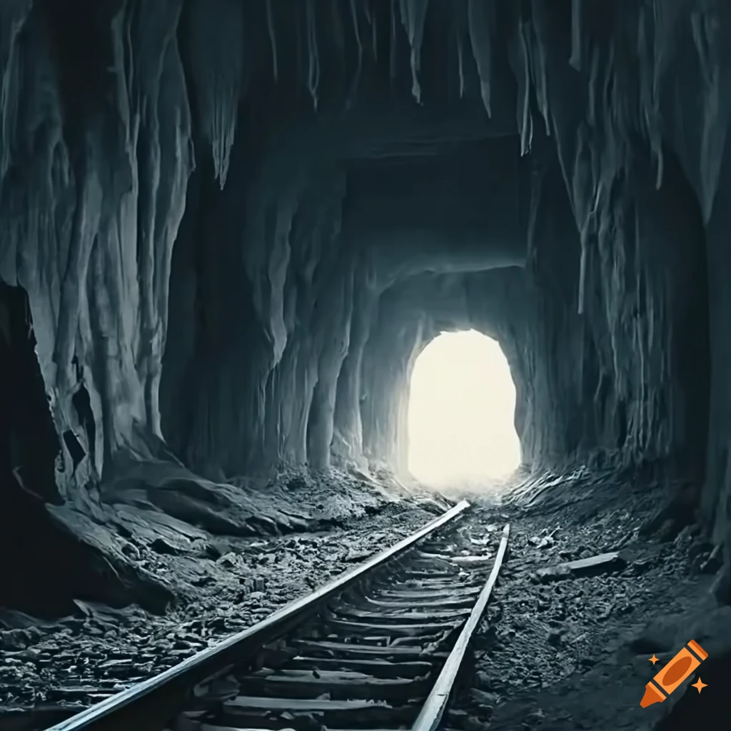 Image of a train platform in a cave on Craiyon