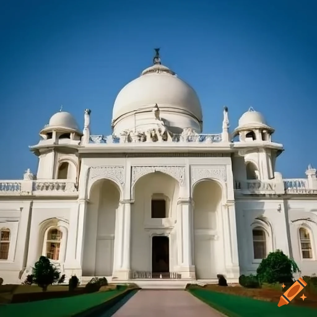 Frontal view of mahal white house in mediterranean architectural style ...