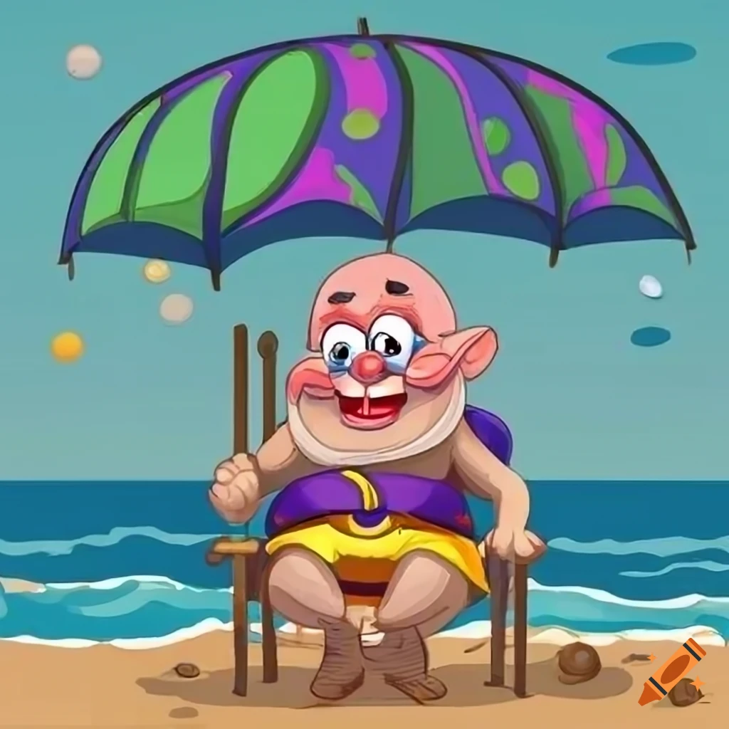 Cartoon dwarf relaxing on a beach chair on Craiyon