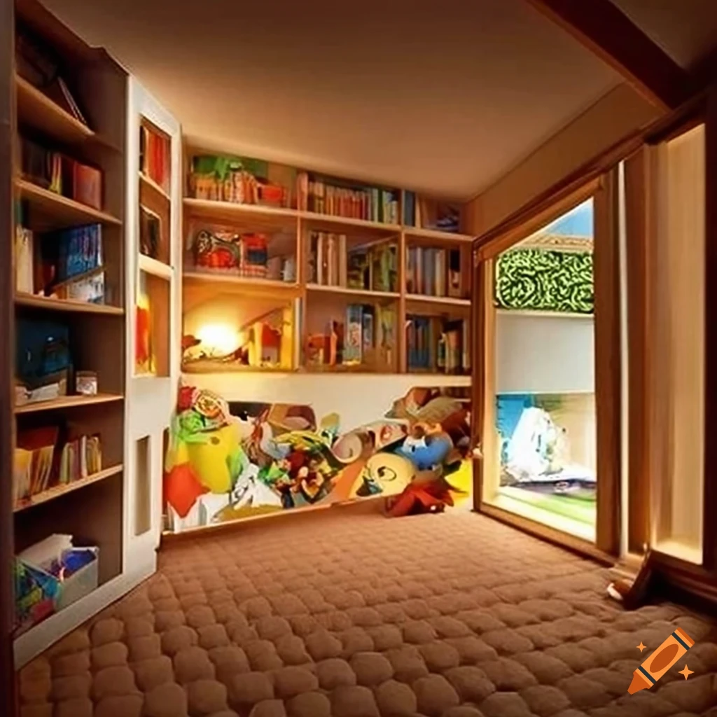 Cozy and safe children's playroom with toys and books on Craiyon