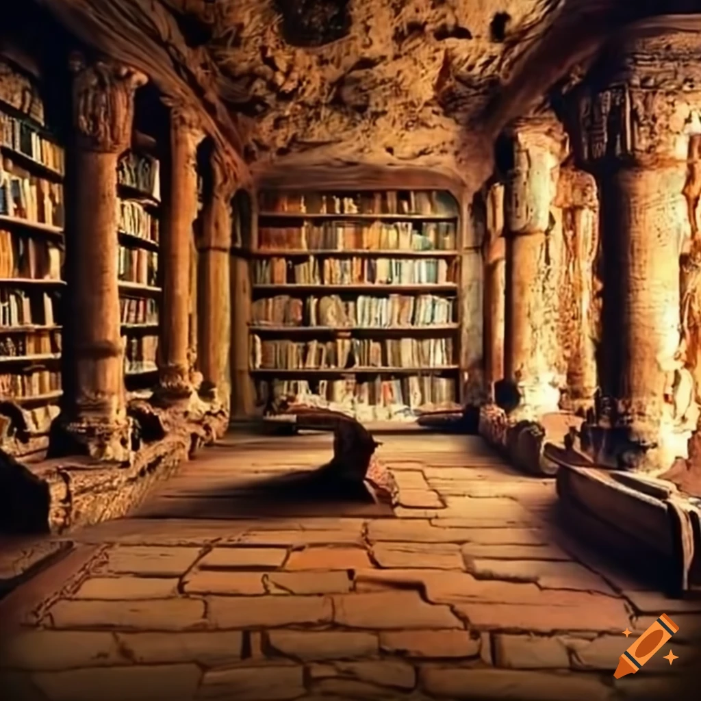 Image of a mysterious library in a remote cave on Craiyon