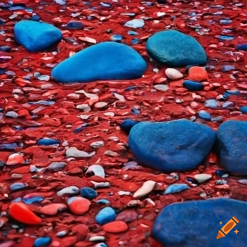 Vibrant red and blue stones covering the ground on Craiyon