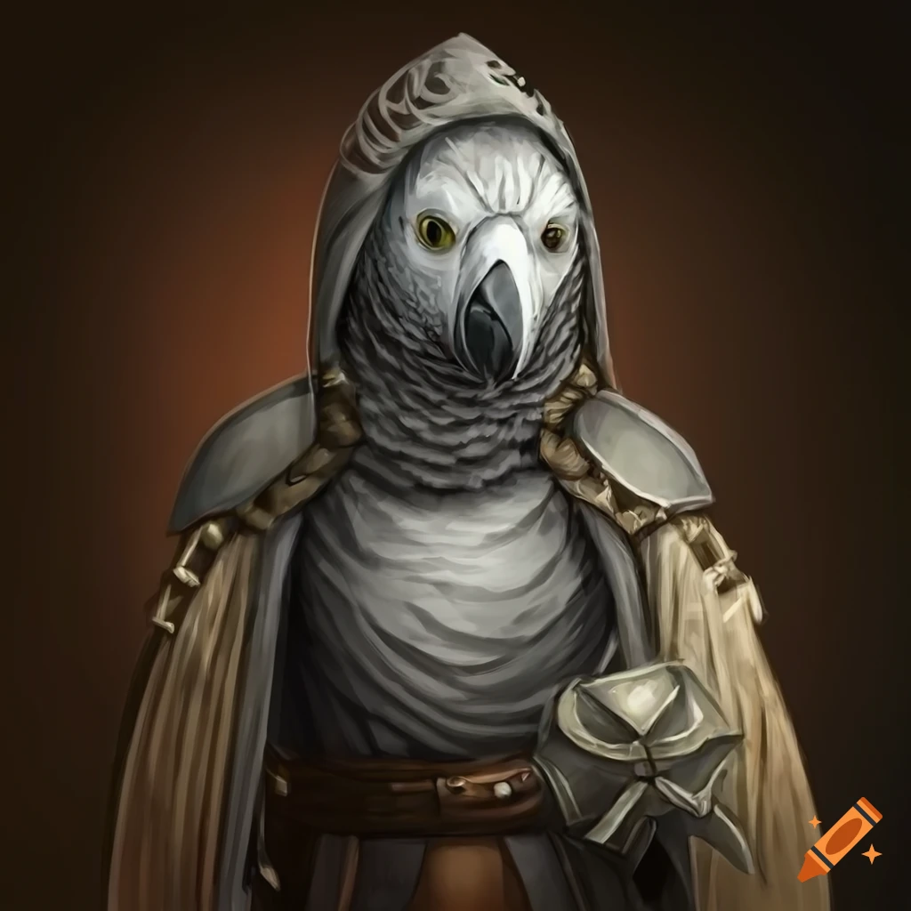 Detailed portrait of an anthropomorphic parrot in cleric outfit on Craiyon