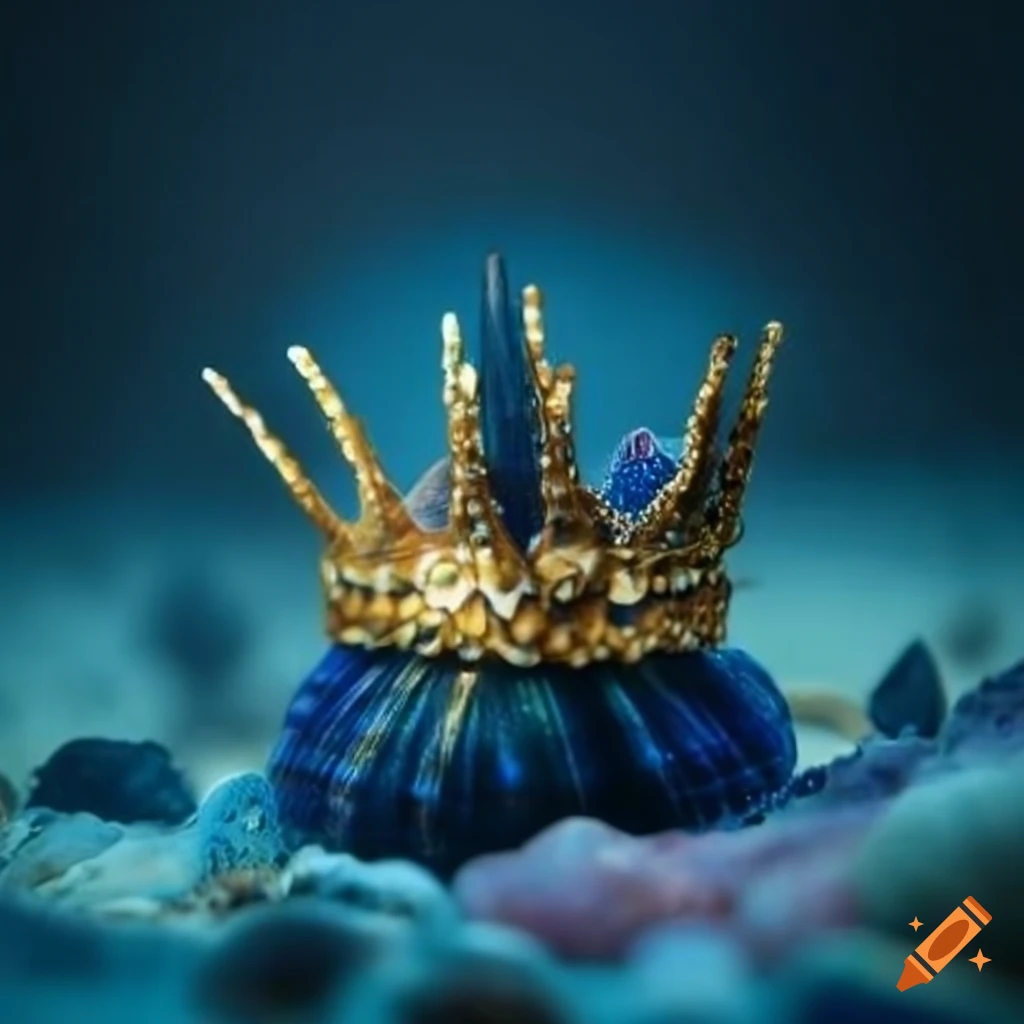 Detailed dark blue sea shell crown with gold trims on Craiyon