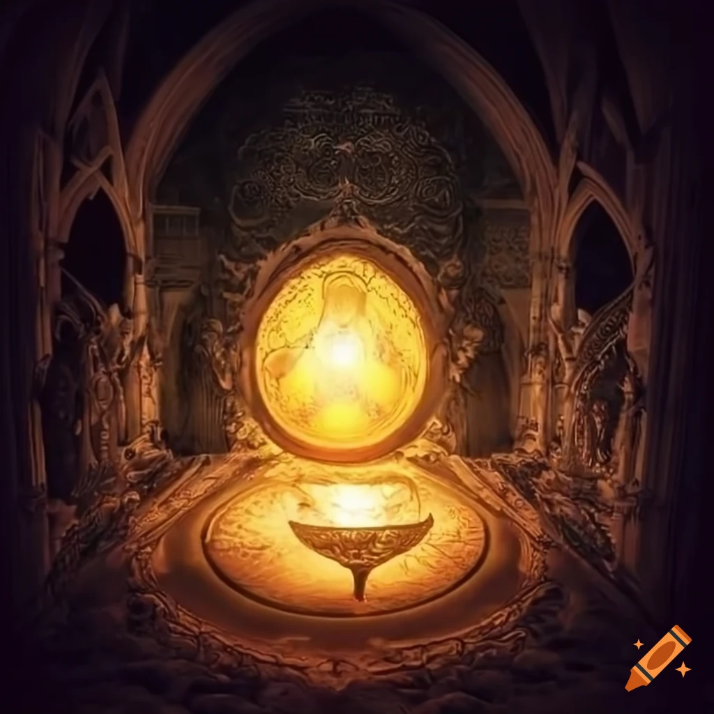 Gothic fantasy artwork of a glowing dragon egg on Craiyon