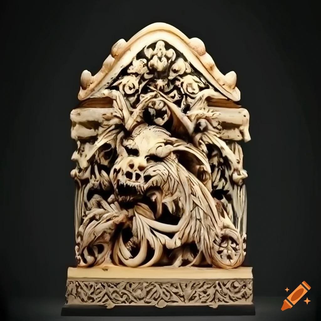 Detailed ivory carving with a moth werewolf motif on Craiyon