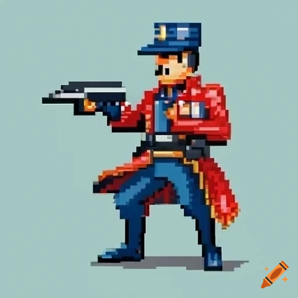 Pixel art of a battle stance in a SNES side scroller game on Craiyon