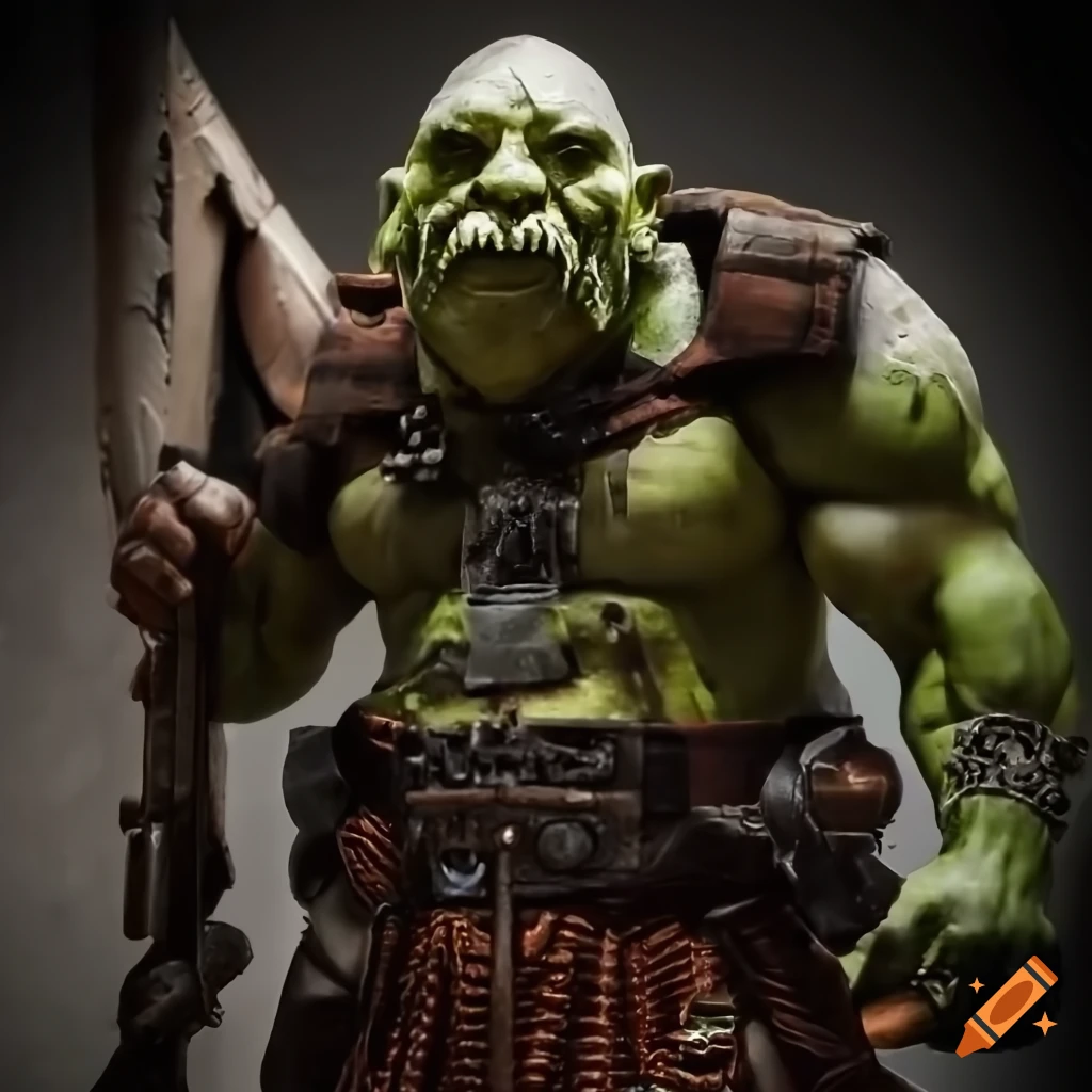 Communist orc warrior with piercings and tattoos raising his fist on ...