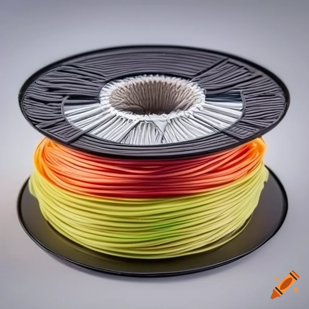 Colorful 3d printer filament on white background on Craiyon