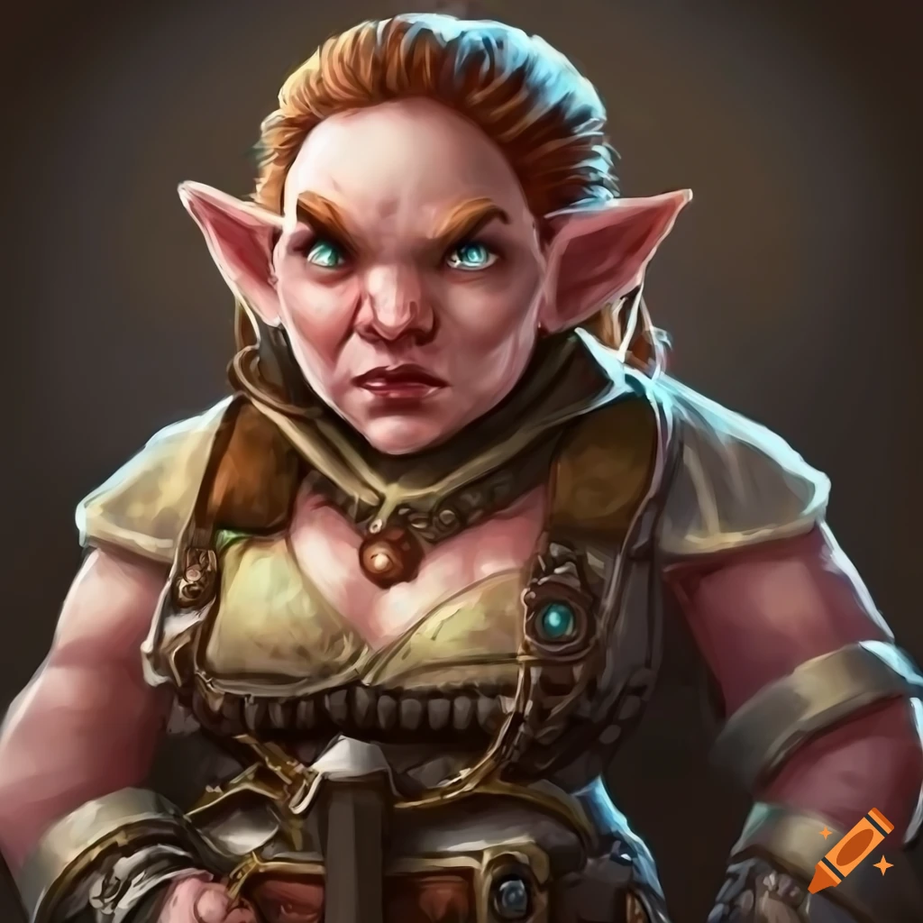 Portrait Of A Fantasy Female Redhead Dwarf Cleric With Big Nose On Craiyon