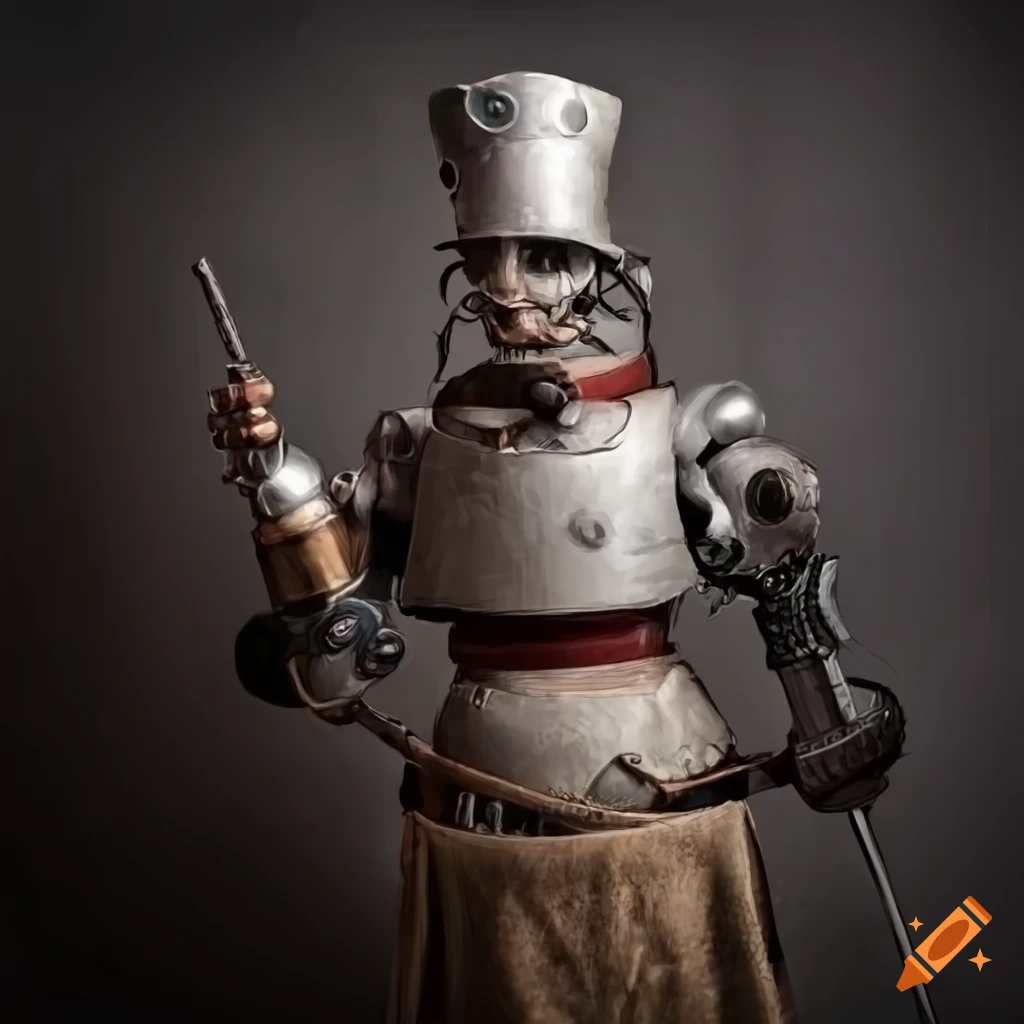 Portrait of a robotic chef for dungeons and dragons