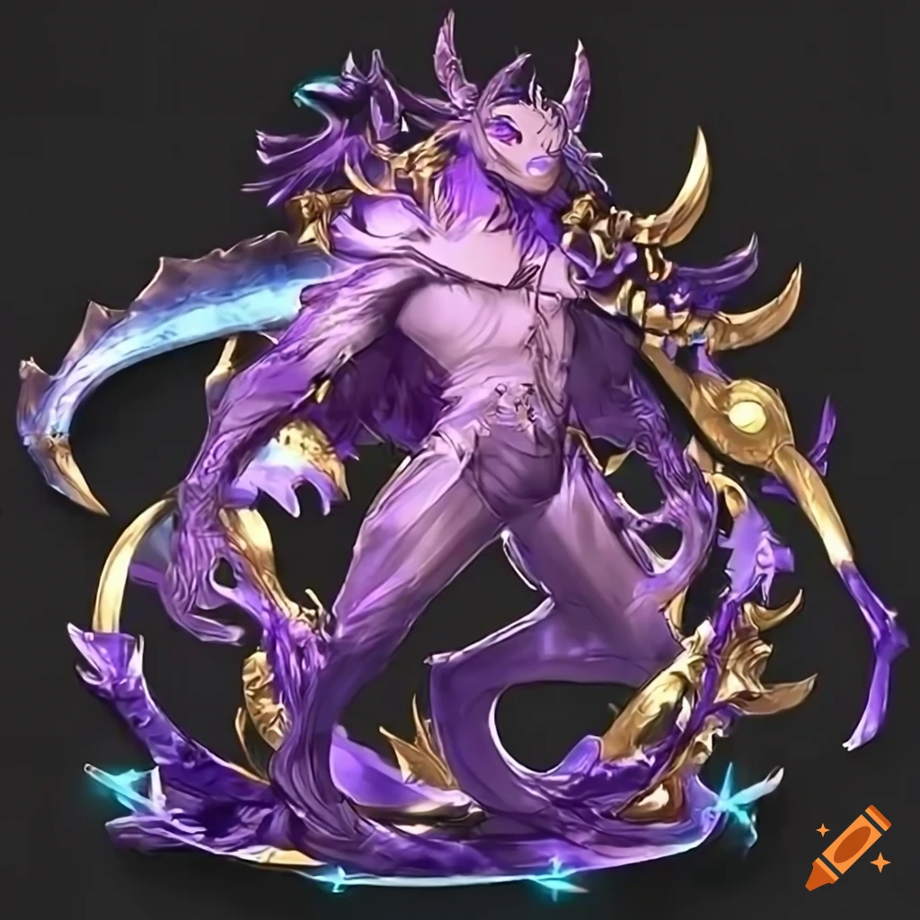 Purple demon creature with golden claws on Craiyon