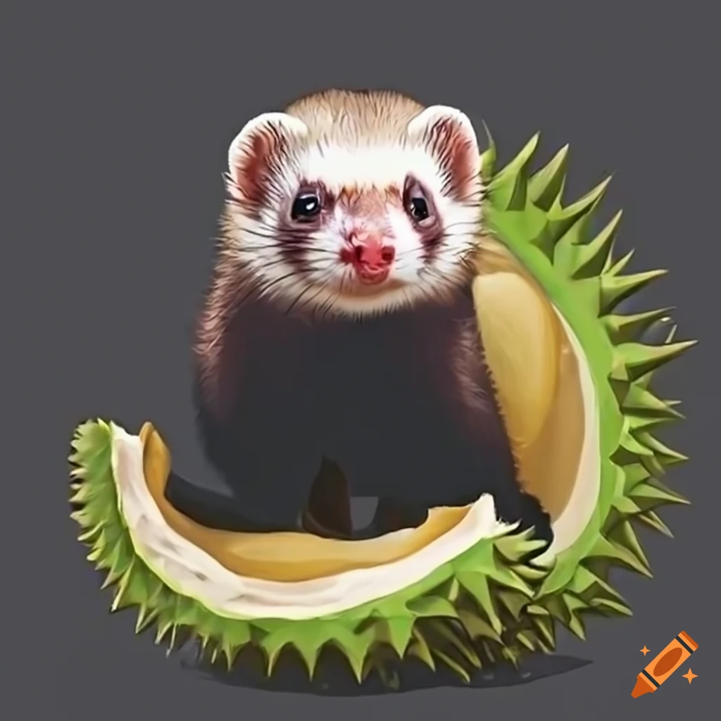 Ferret holding a durian fruit