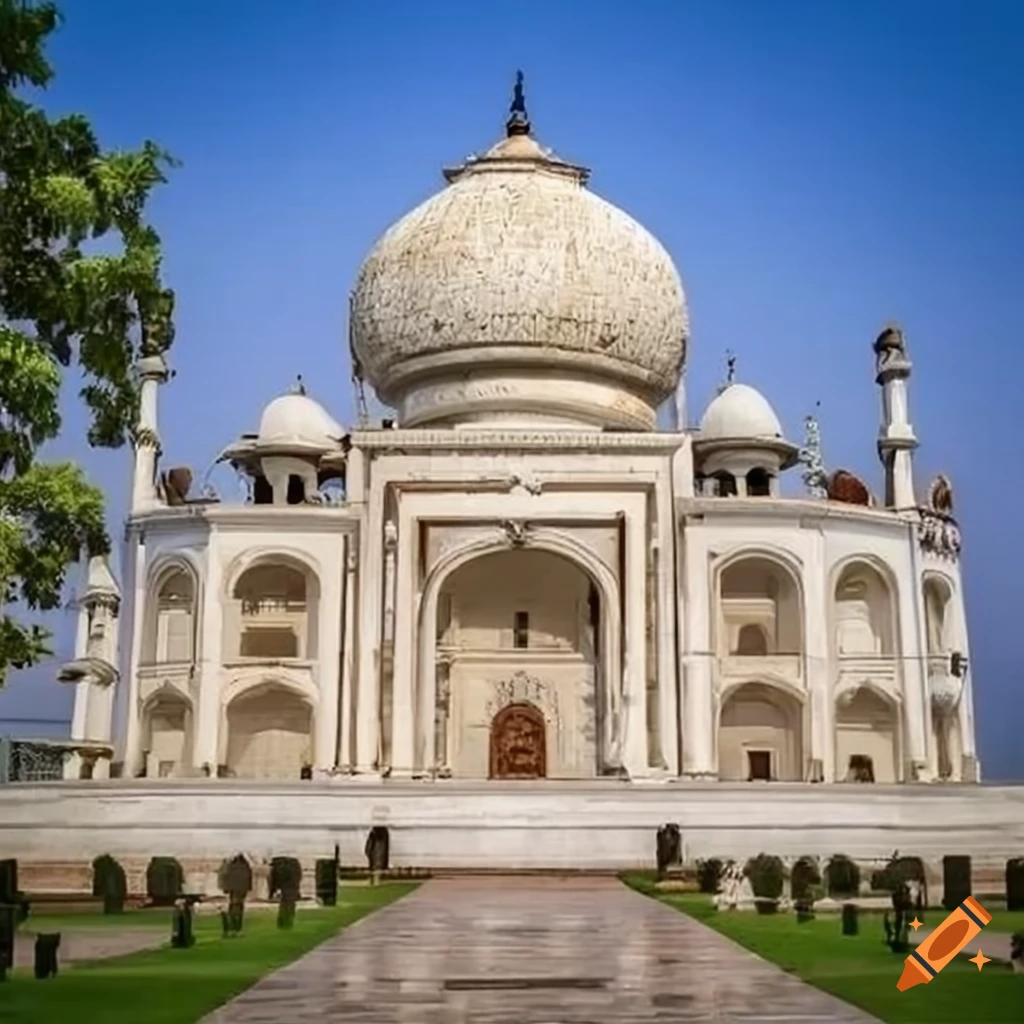Frontal view of mahal white house in mediterranean architectural style ...