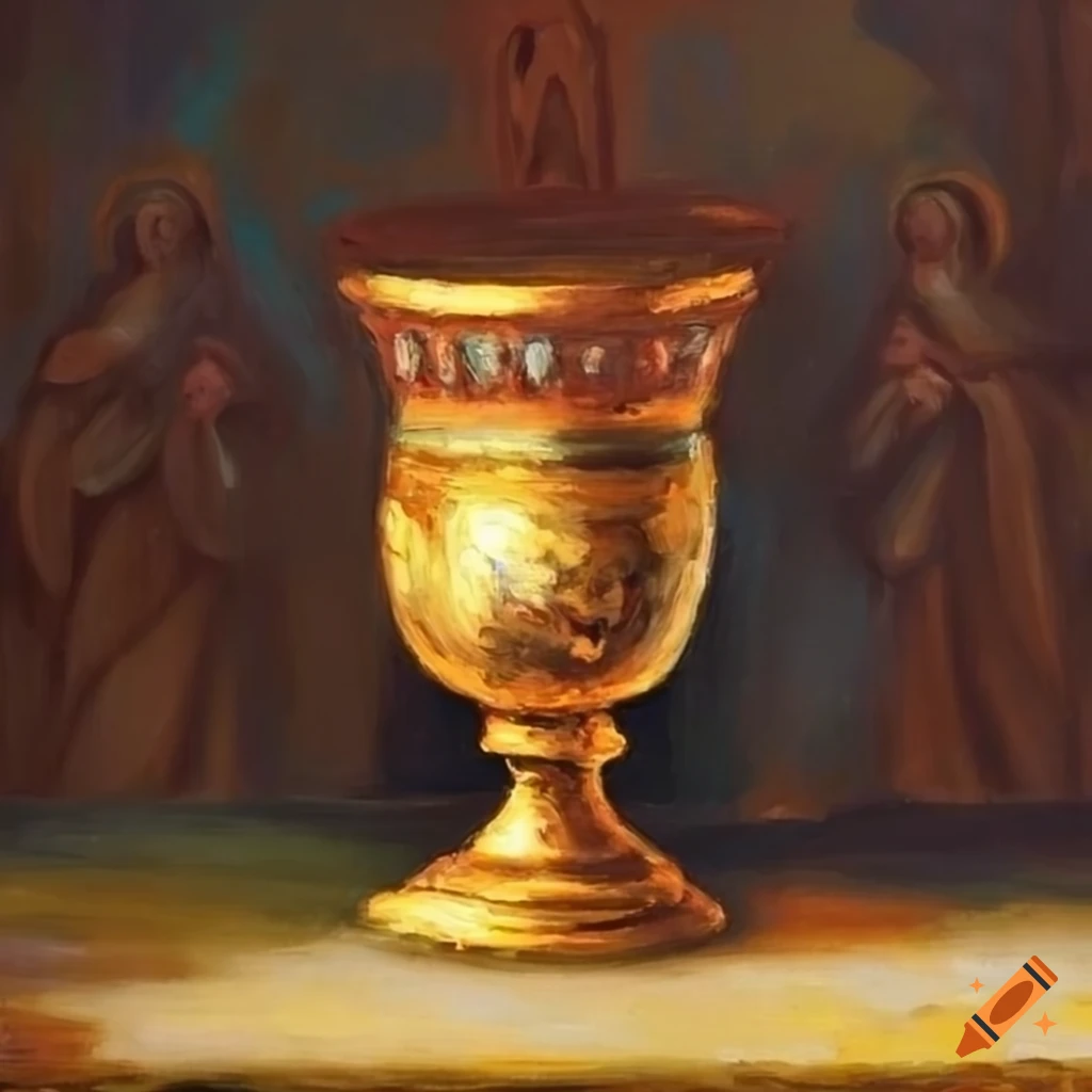 Oil painting of the holy grail in a church on Craiyon