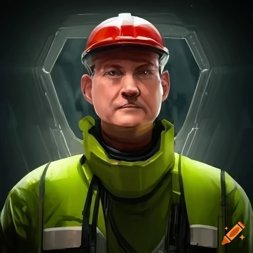 Portrait of a sci-fi freight worker in a spaceship freight room on Craiyon