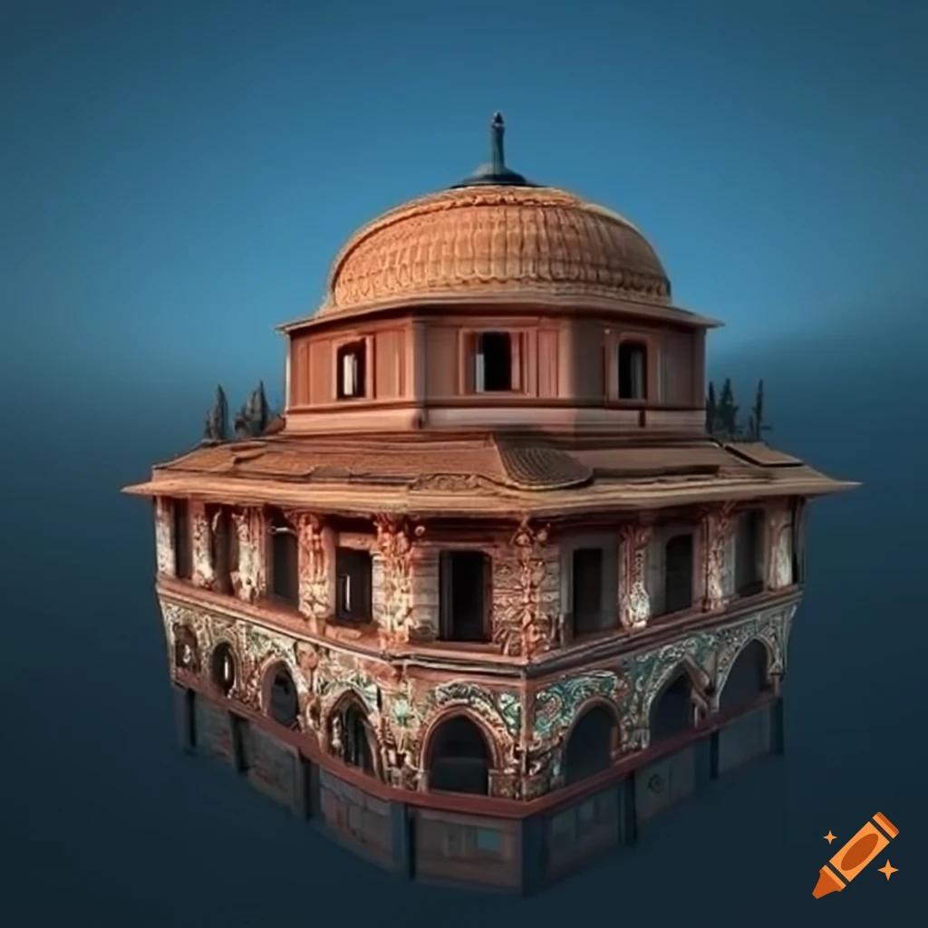 3d design of a single-person living capsule with historical motif