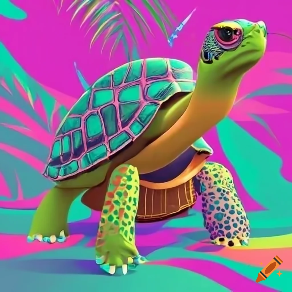Fashionable turtle antelope posing in a colorful set on Craiyon