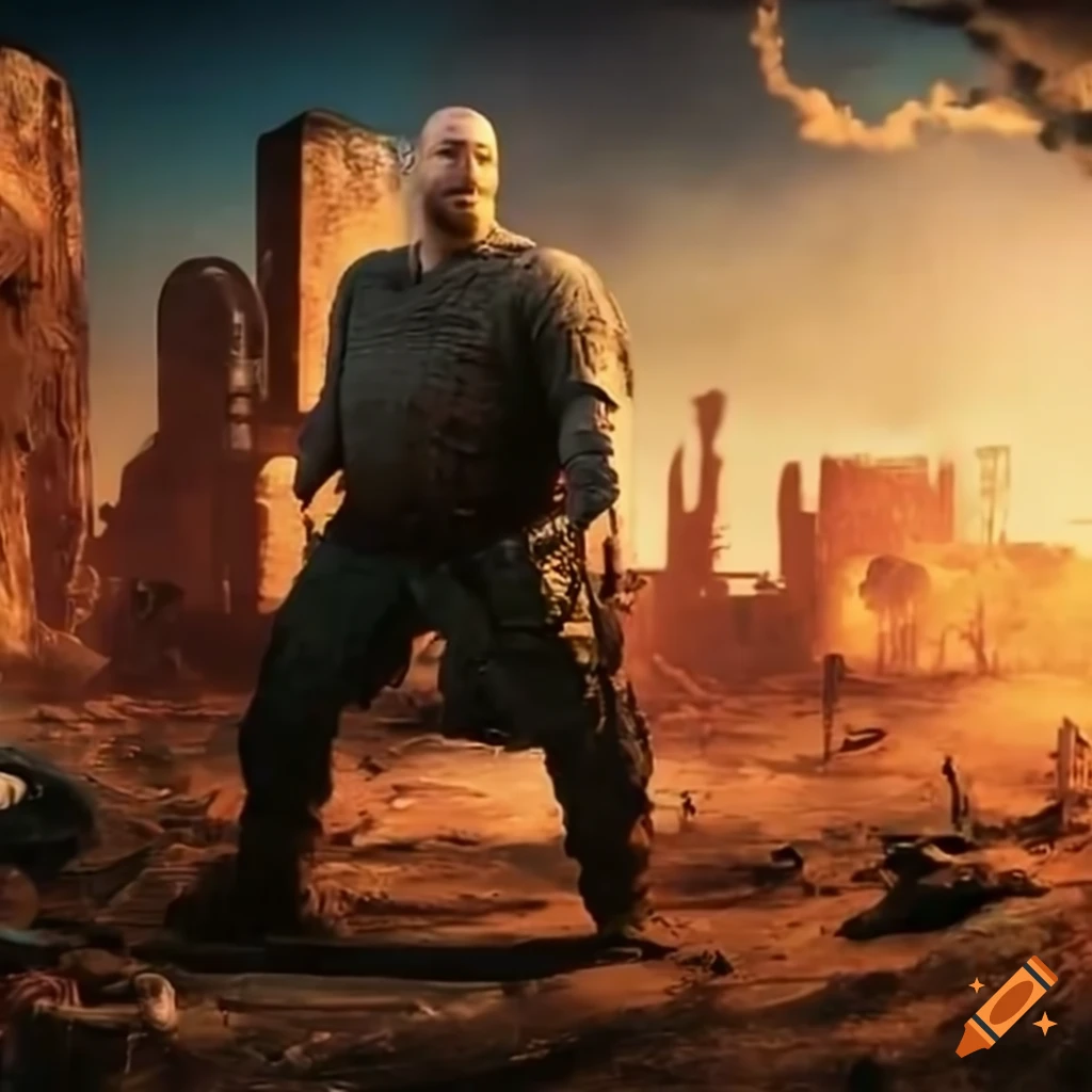 Kevin james standing in front of a wasteland on Craiyon