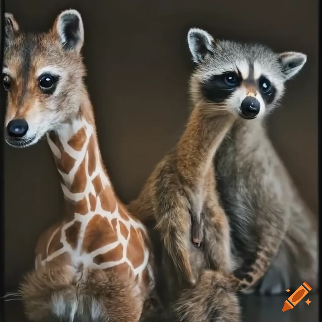 Hybrid animal: racoon with a giraffe's body on Craiyon