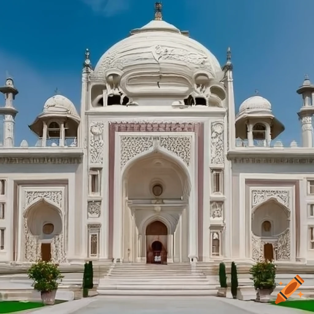 Frontal elevation of mahal white house in mediterranean architectural style