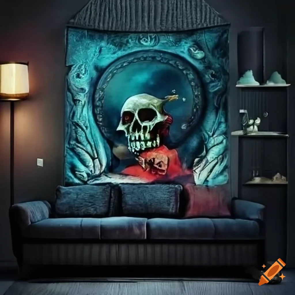 Punk-inspired living room with skull decor on Craiyon