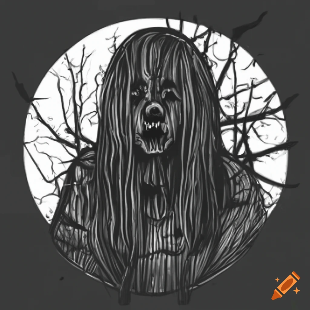 Black and white horror illustration on white background on Craiyon