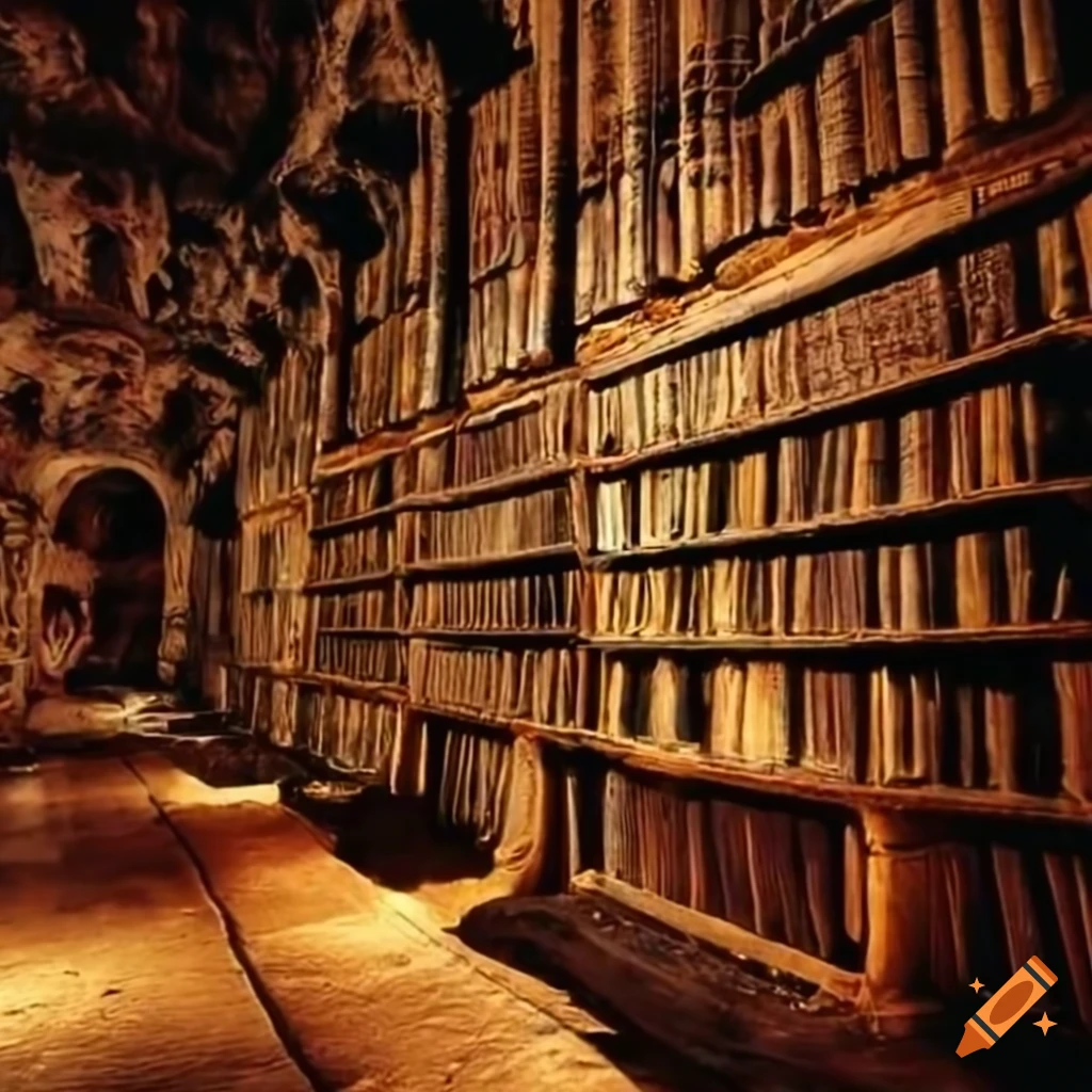 Image of a mysterious library in a remote cave on Craiyon