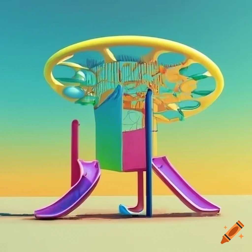 Colorful surreal playground with glass structures on Craiyon