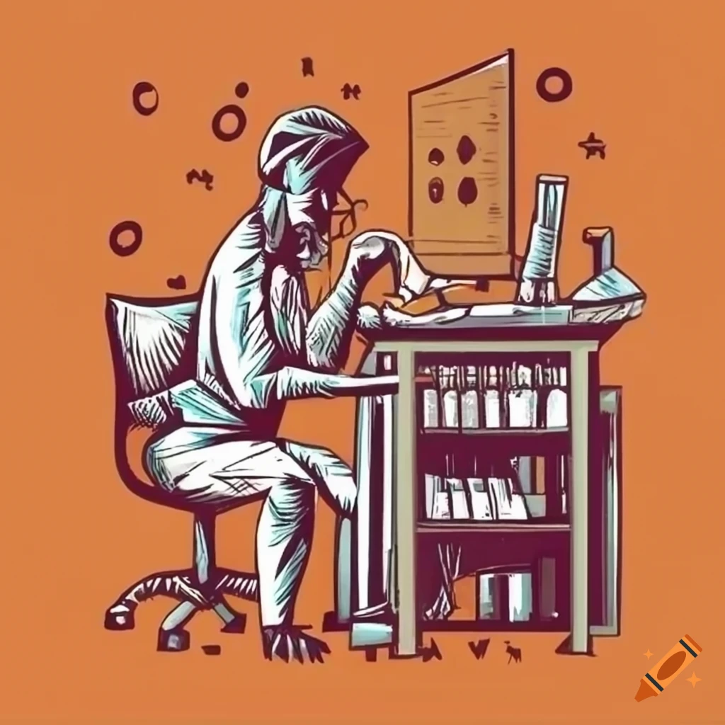 Woodcut drawing of a messy computer programmer tool-bench on Craiyon