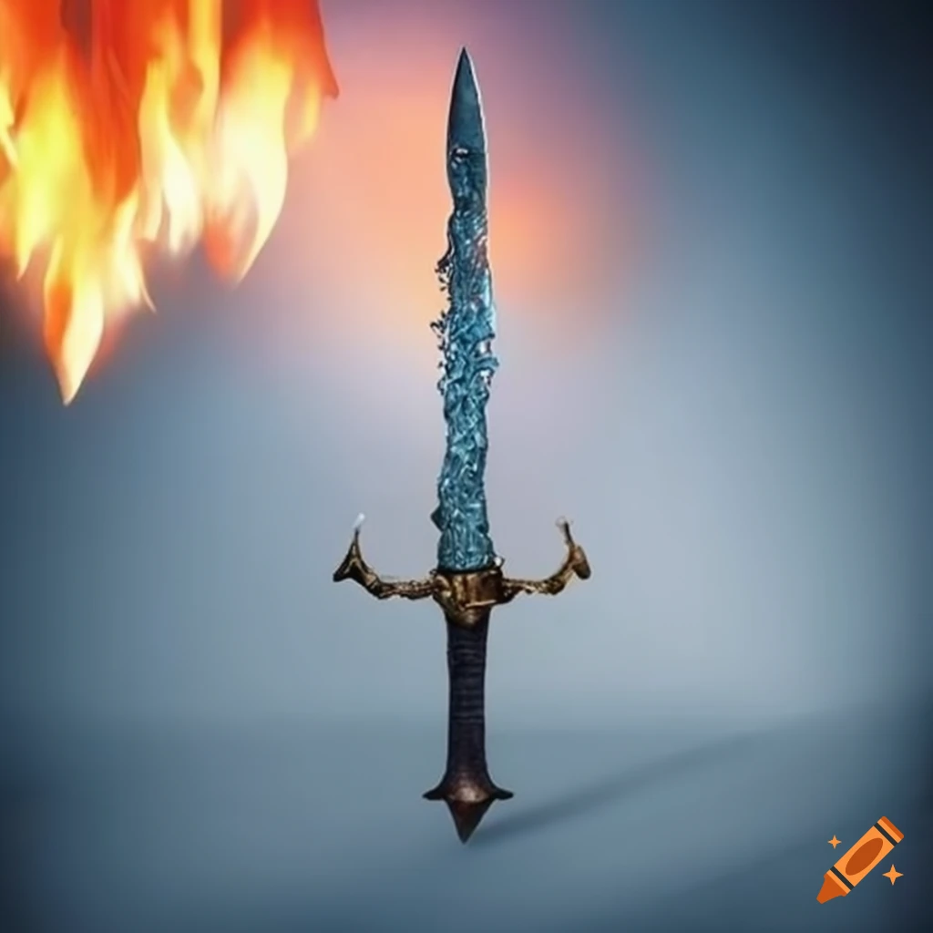 Digital artwork of a water and fire sword