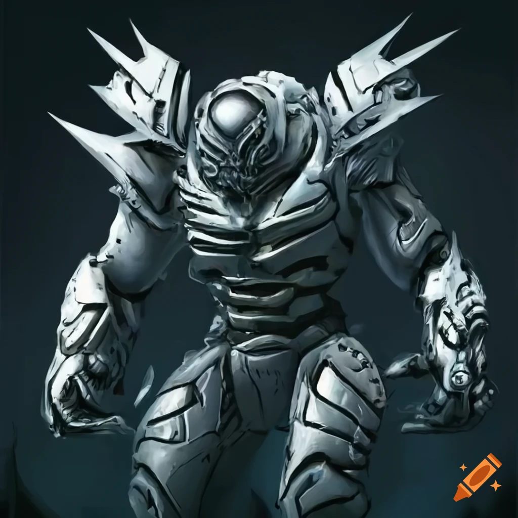 Pencil drawing of a bulky obsidian golem with spikes on Craiyon