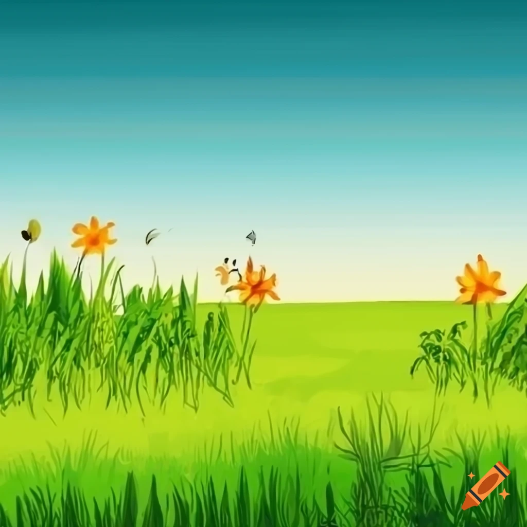 Cartoon illustration of a colorful meadow