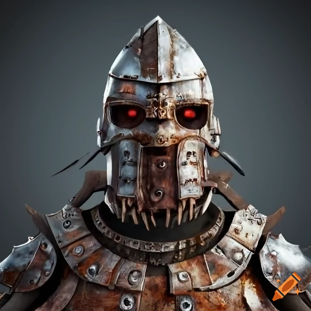 Photorealistic depiction of a robot knight barbarian on Craiyon