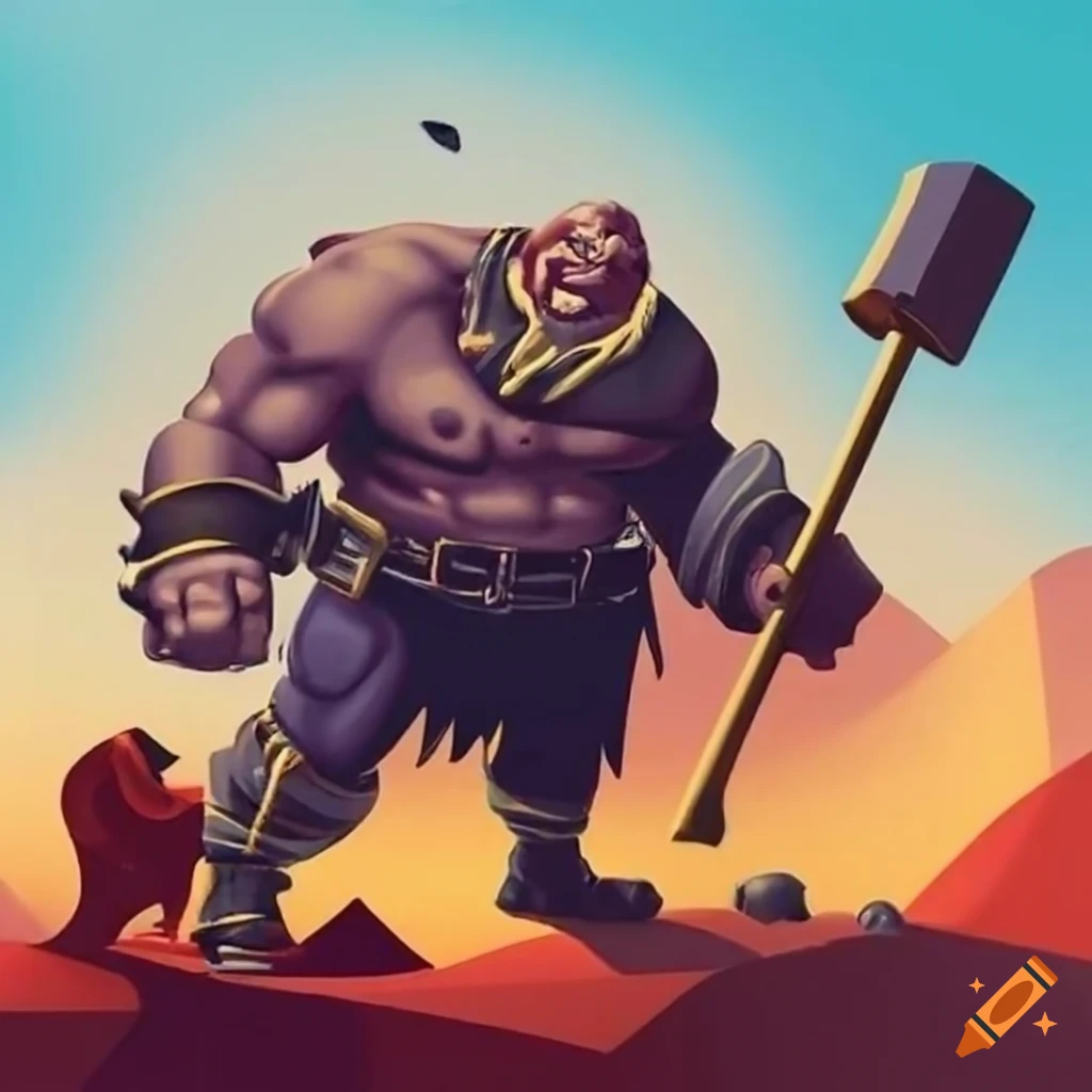 Image of a powerful goliath wielding a pole hammer