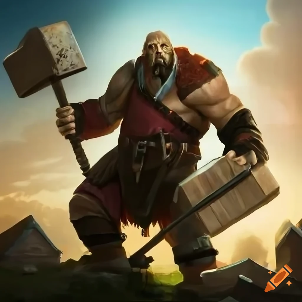 Dnd art of a powerful goliath with a pole hammer on Craiyon