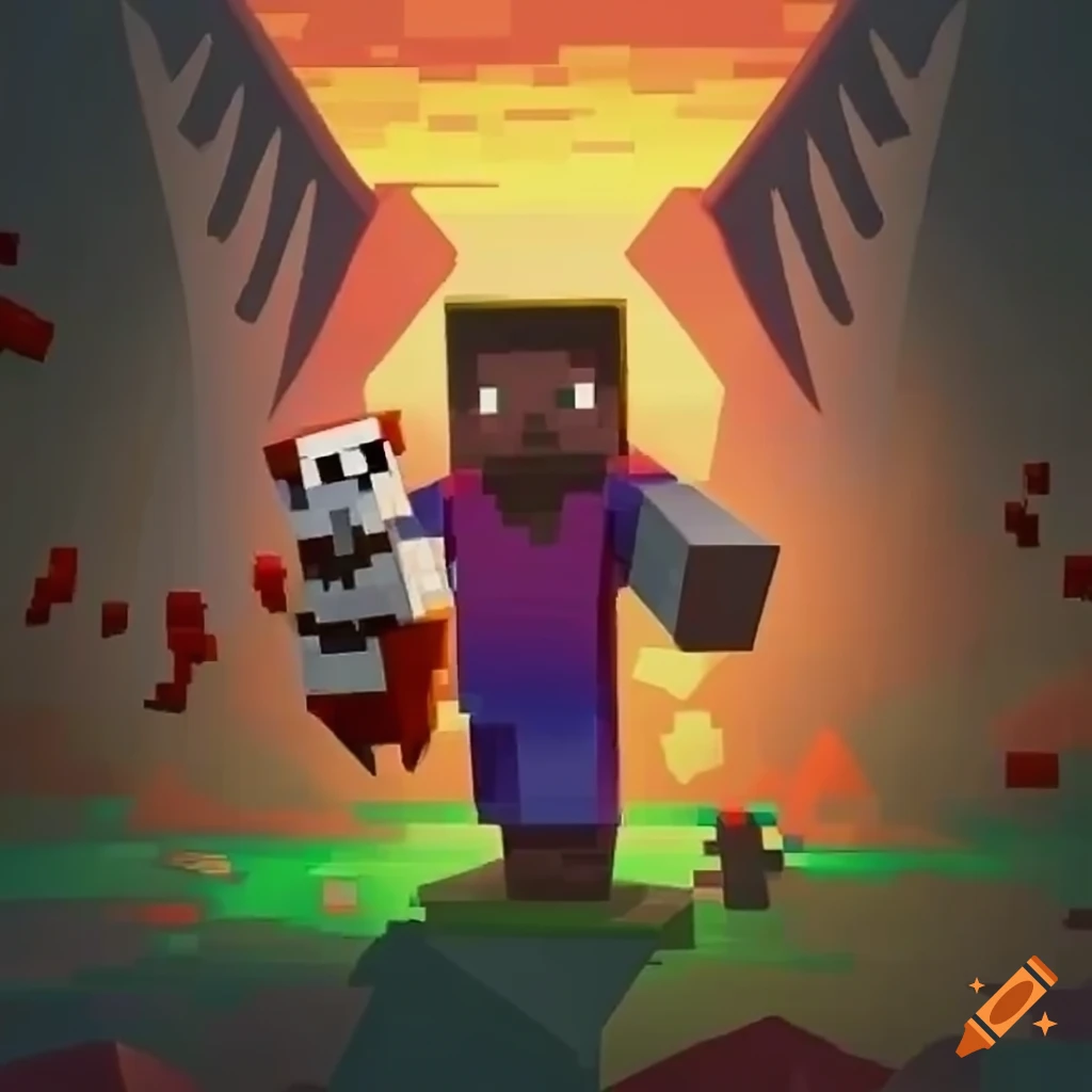 Image of an epic minecraft battle on Craiyon