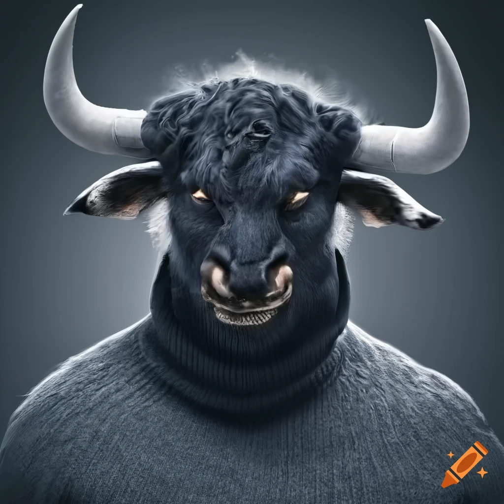 Black minotaur head with green horns on Craiyon