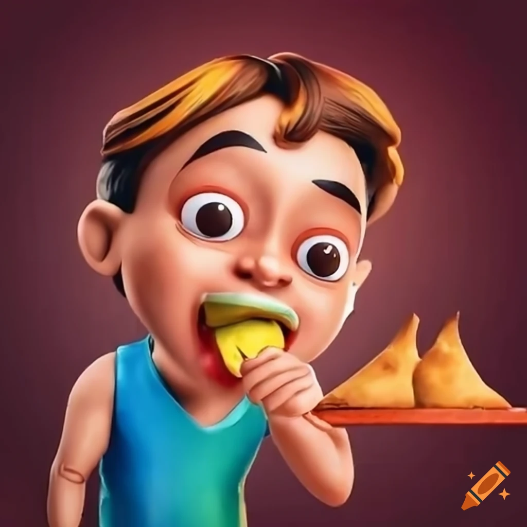 Boy enjoying a samosa on Craiyon