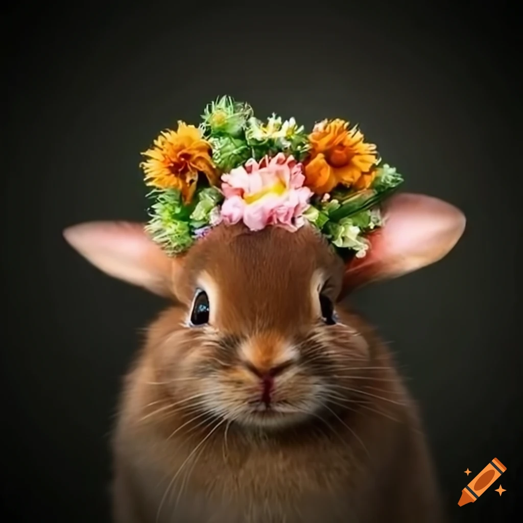 Adorable bunny with a flower wreath on Craiyon