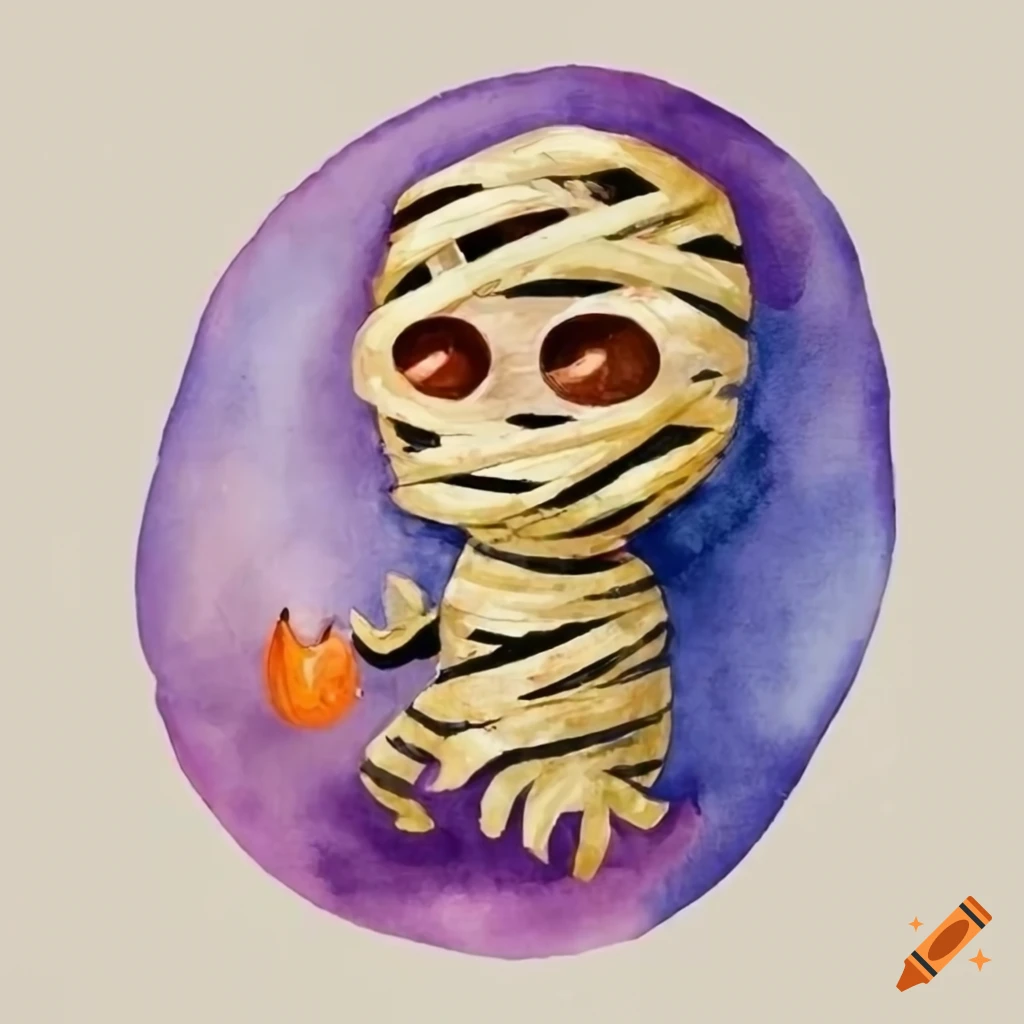 Watercolor illustration of a cute mummy for halloween on Craiyon