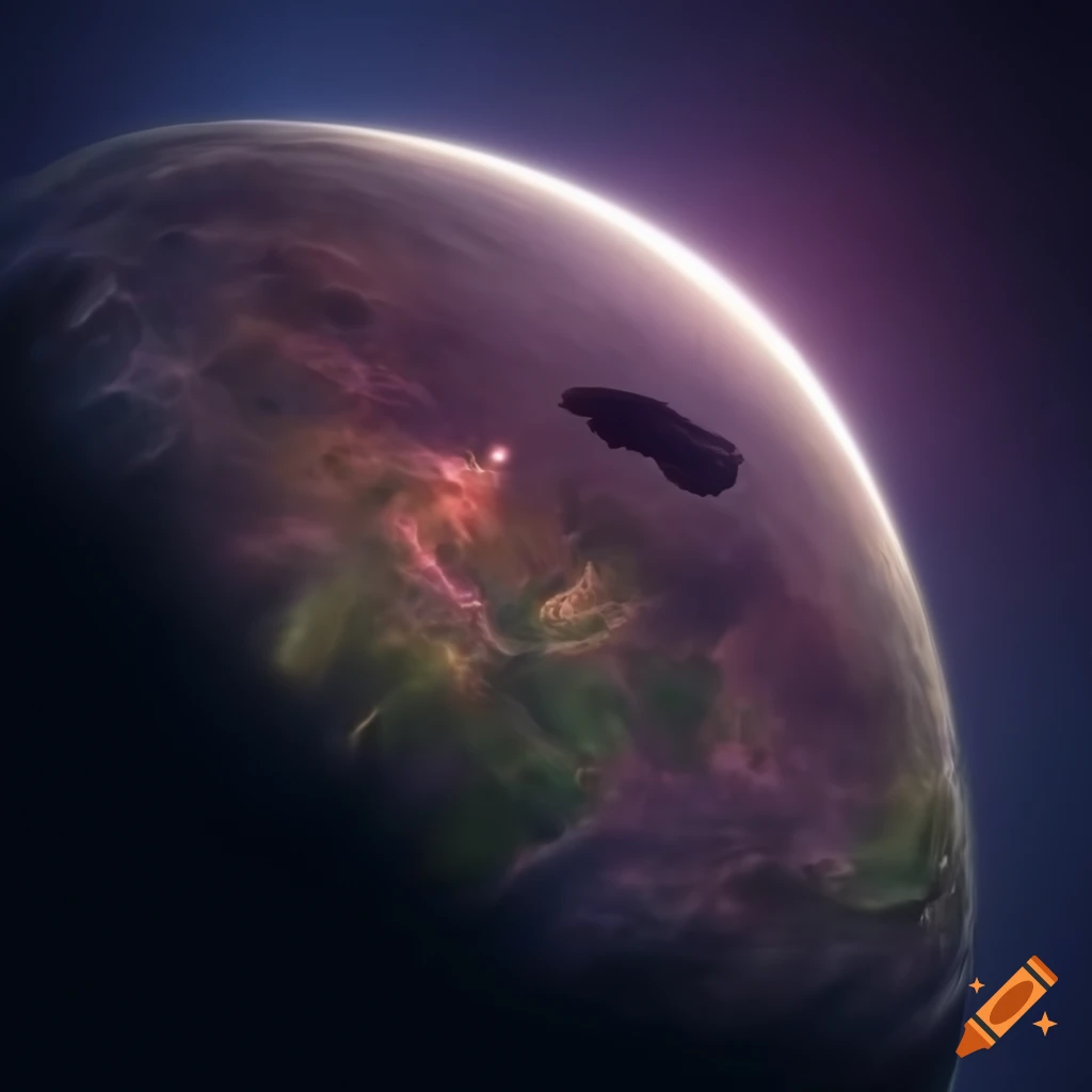 Hyperborean fantasy planet with icy landscapes on Craiyon