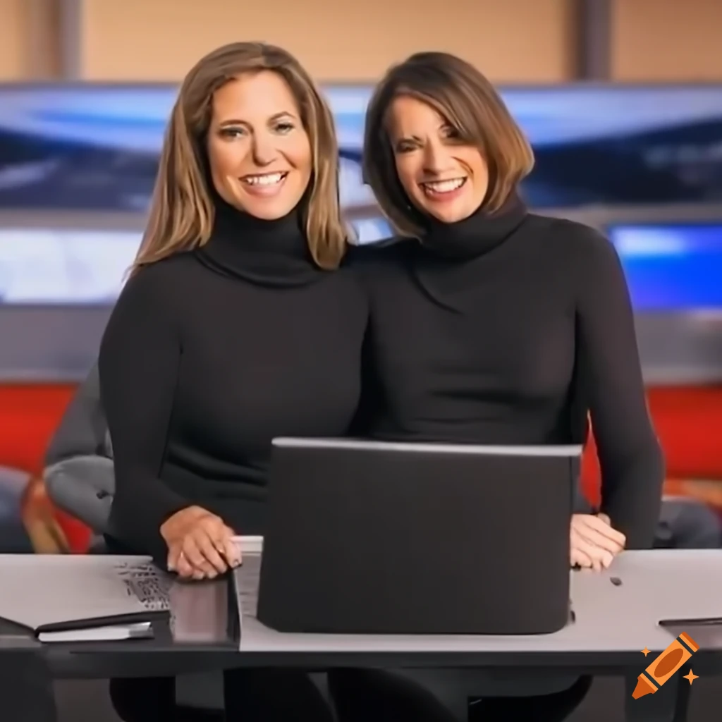 Two-headed woman illusion on the news desk on Craiyon