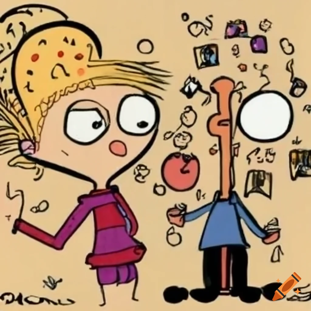 Cartoon illustration with intrusive thoughts on Craiyon