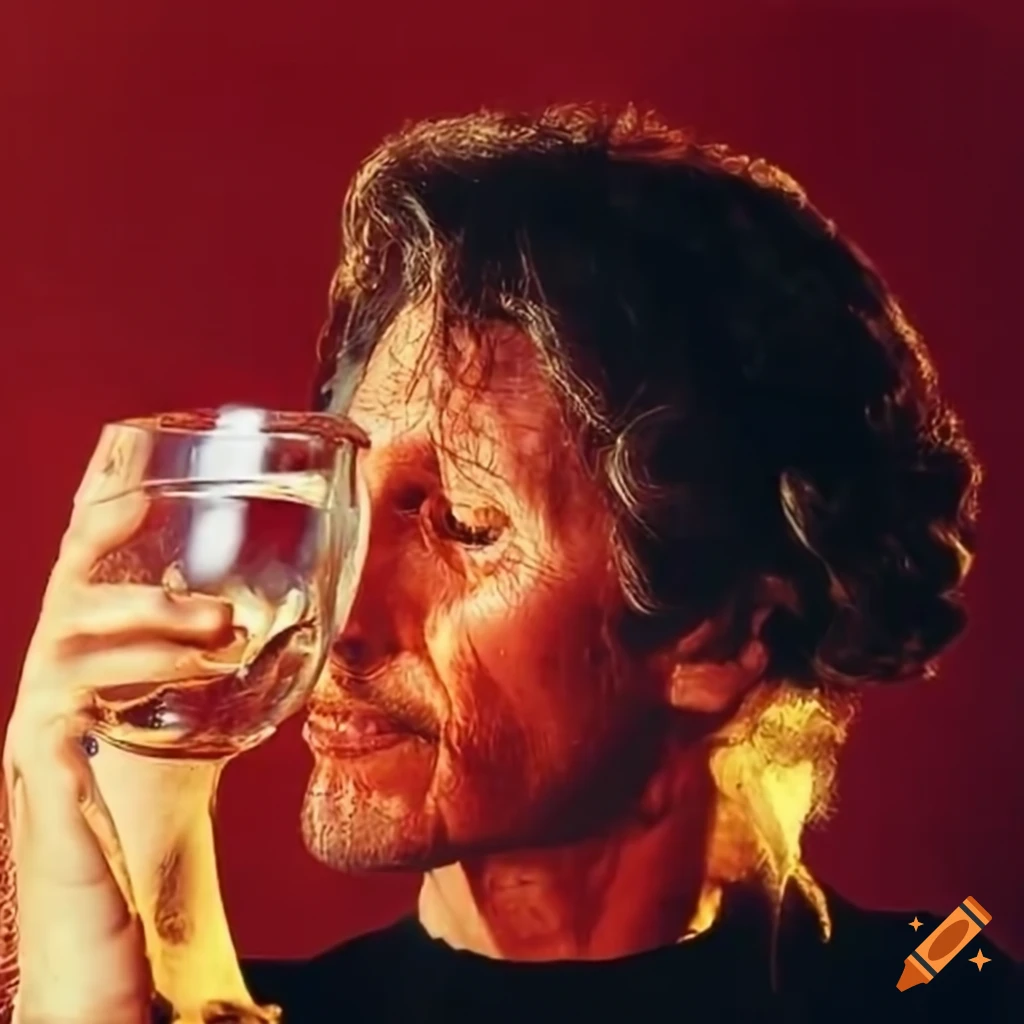 Roger waters of pink floyd drinking on Craiyon