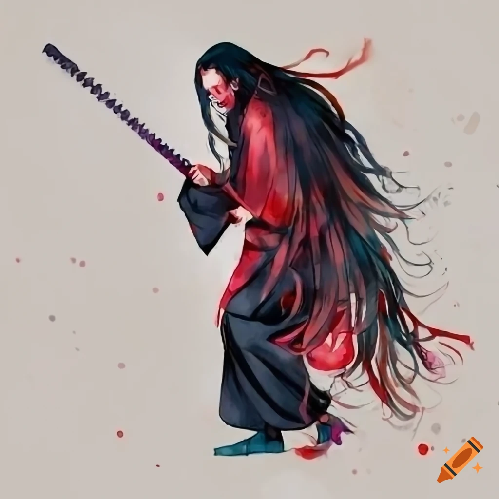 Image of a muscular samurai with red eyes on Craiyon