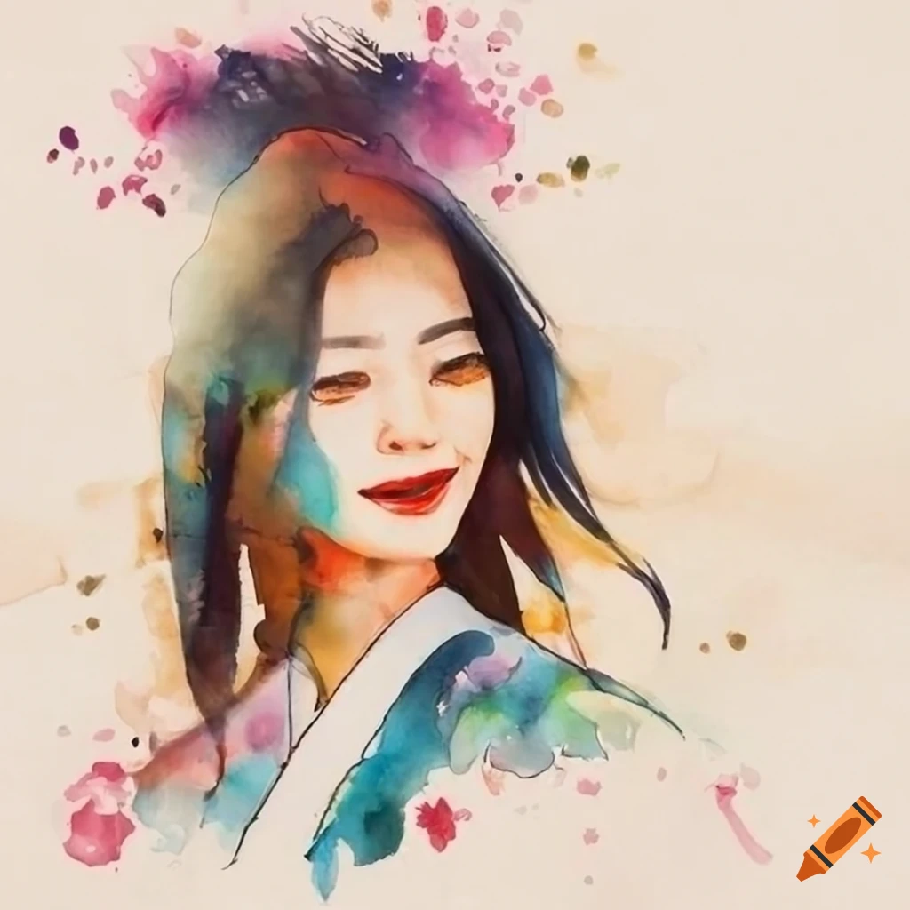 Ink painting of a smiling woman in traditional chinese style on Craiyon