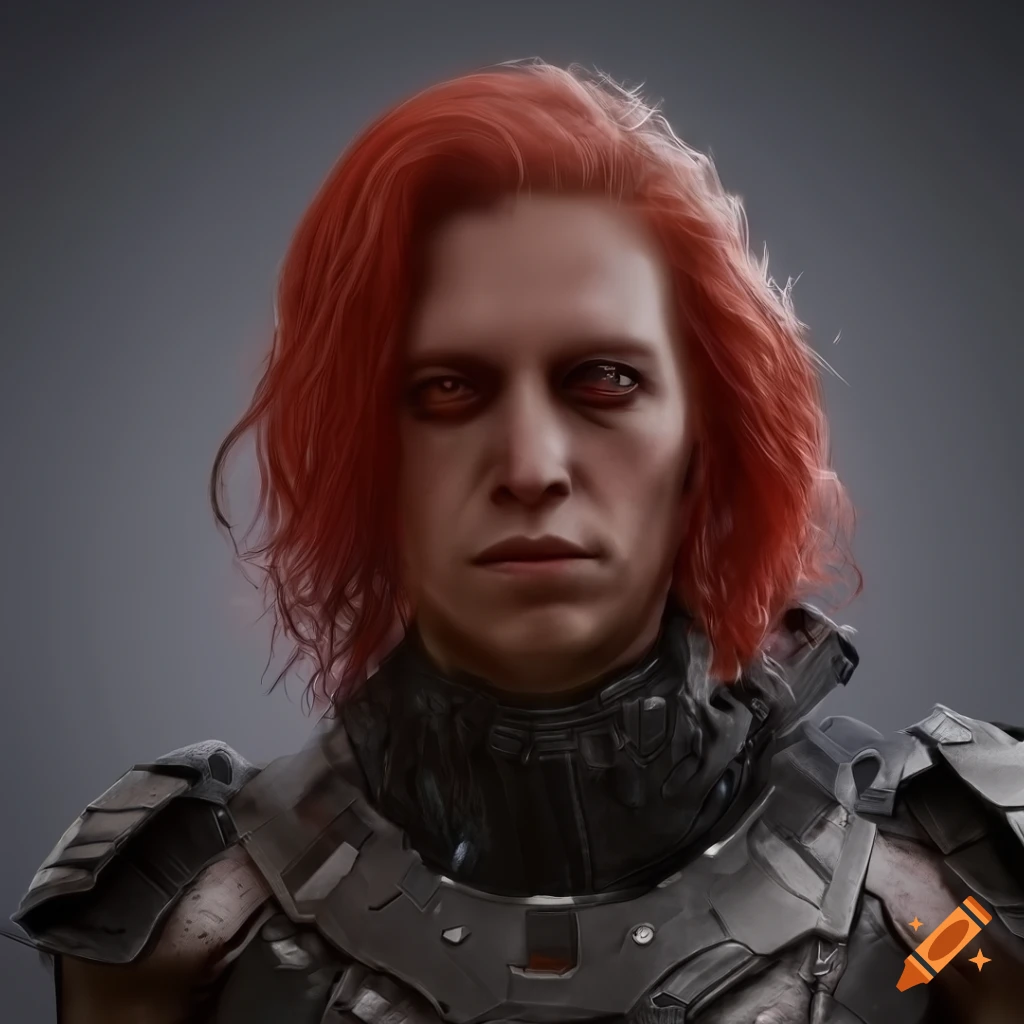 Realistic portrait of male battletech pilot with long straight hair and ...