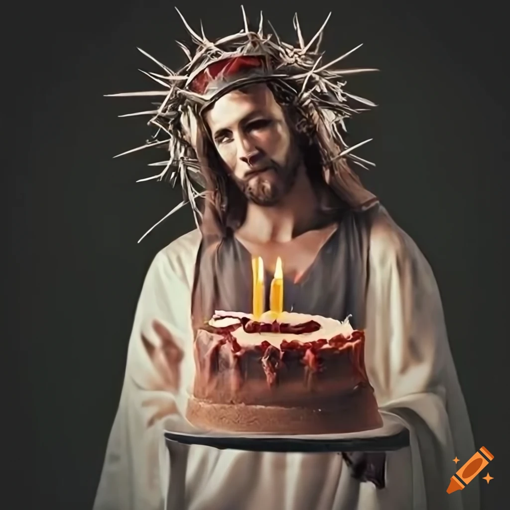 Artistic depiction of jesus with a birthday cake and slayer shirt on ...